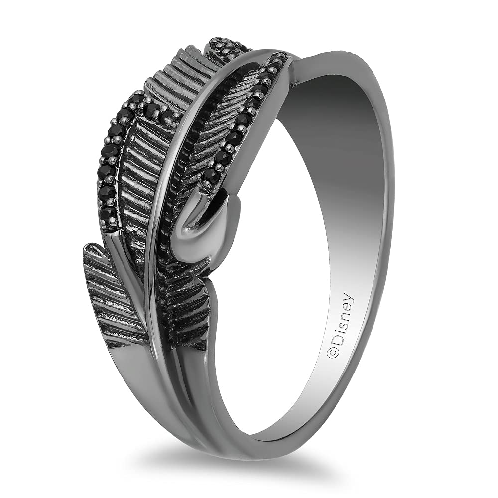 Jewelili Enchanted Disney Fine Jewelry Black Rhodium Over Sterling Silver 1/10 Cttw Diamond Maleficent Villain Ring