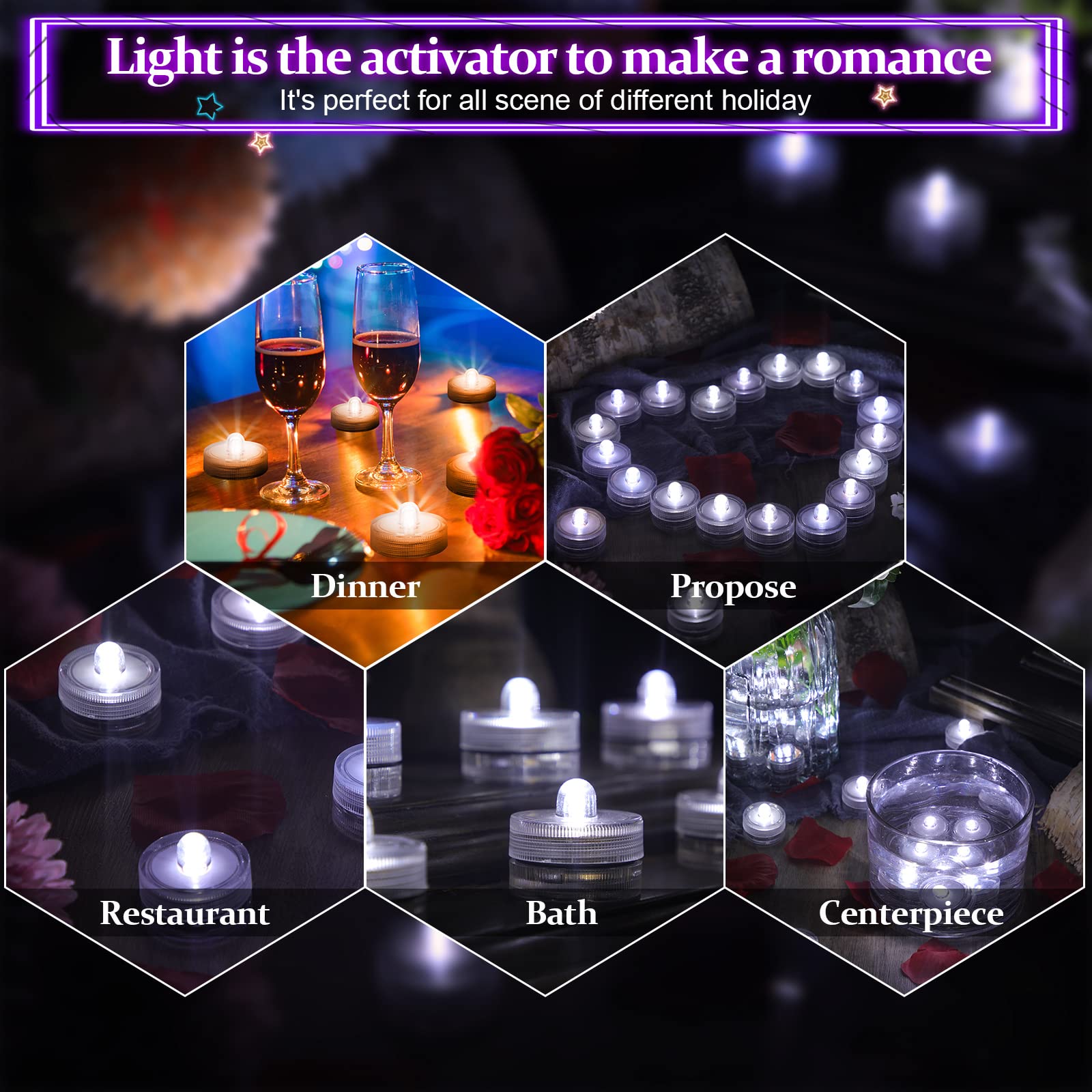 Mudder 36 Pieces Submersible LED Lights Waterproof Battery Operated Flameless LED Floral Tea Light for Party Wedding (White Light)