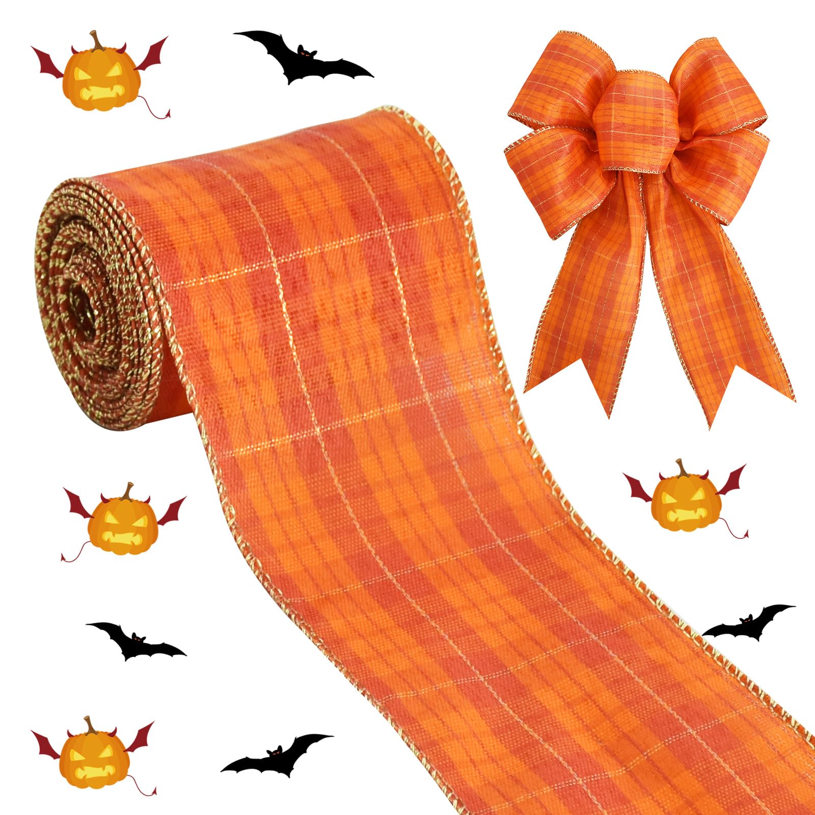 TONIFUL 2.5 Inch Orange Stripe Burlap Ribbon Wired Edge Ribbon Thanksgiving Fall Halloween Christmas Wired Ribbon for Crafts Gift Tree Topper Wreath Bows Outdoor Indoor Decorations 6yds