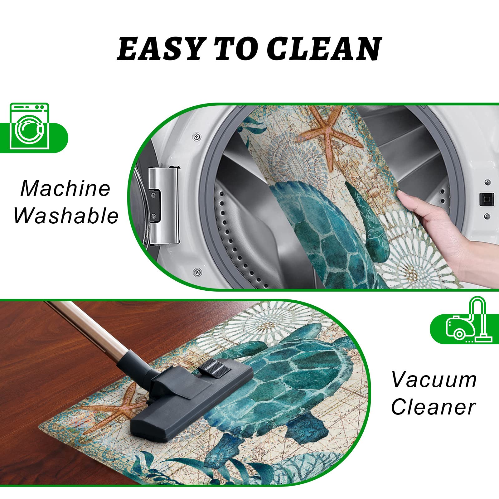 LooPoP Sea Turtle Kitchen Mats for Floor Cushioned Anti Fatigue 2 Piece Set Kitchen Runner Rugs Non Skid Washable Ocean Animal Beach Landscape Sea Theme 15.7x23.6+15.7x47.2inch