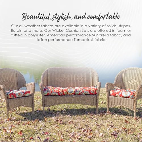 RSH DECOR Indoor Outdoor 3 Piece Tufted Wicker Cushion Set, Two U-Shape 19" x 19" and Loveseat 41" x 19" Daelyn Cherry Red with Blue Yellow, Green Floral