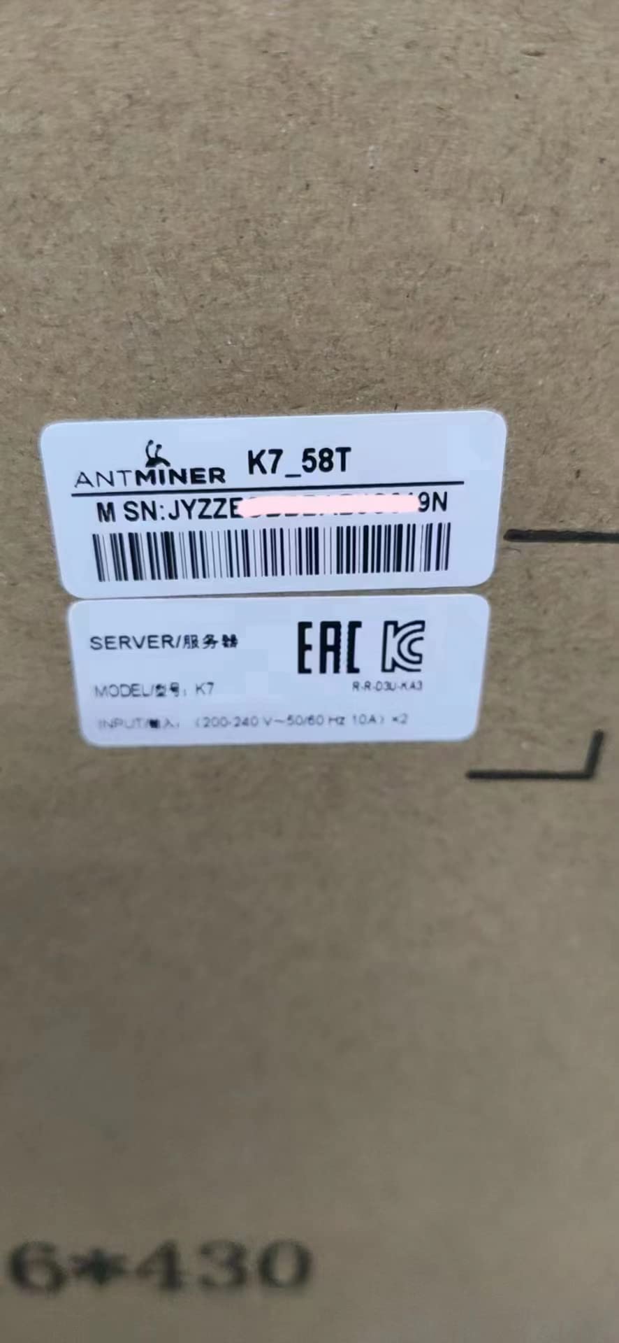 Sense Miner Bitmain Antminer K7 Hashrate 58Th/s Eaglesong CKB Miner Power Consupmtion 2813W PSU Inlcuded