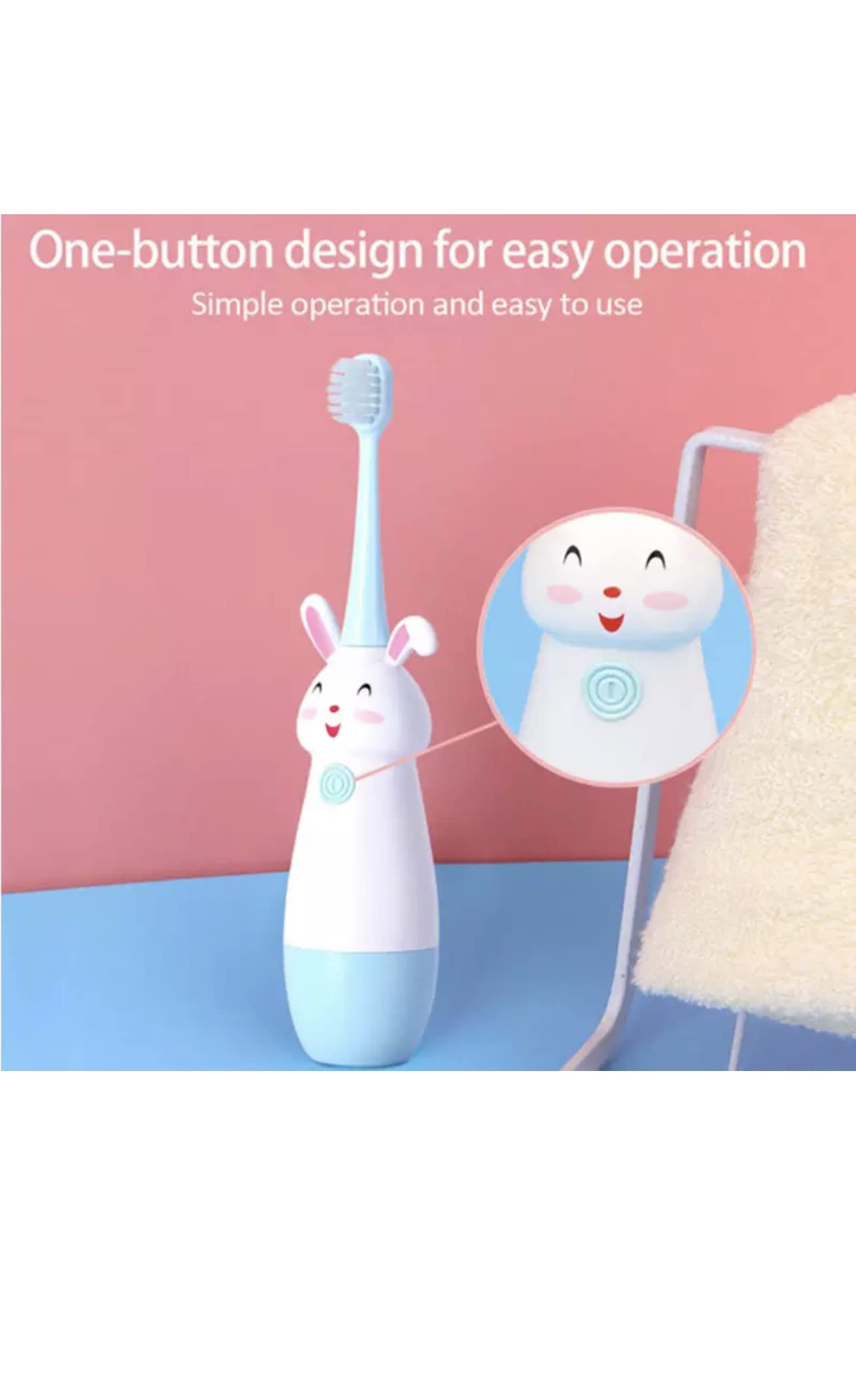 Soft Bristles Vibration Electric Toothbrush 2023 IPX5 Waterproof Rabbit Shape Funny Kids Toothbrush Oral Care Includes 3 Brush Heads and Battery