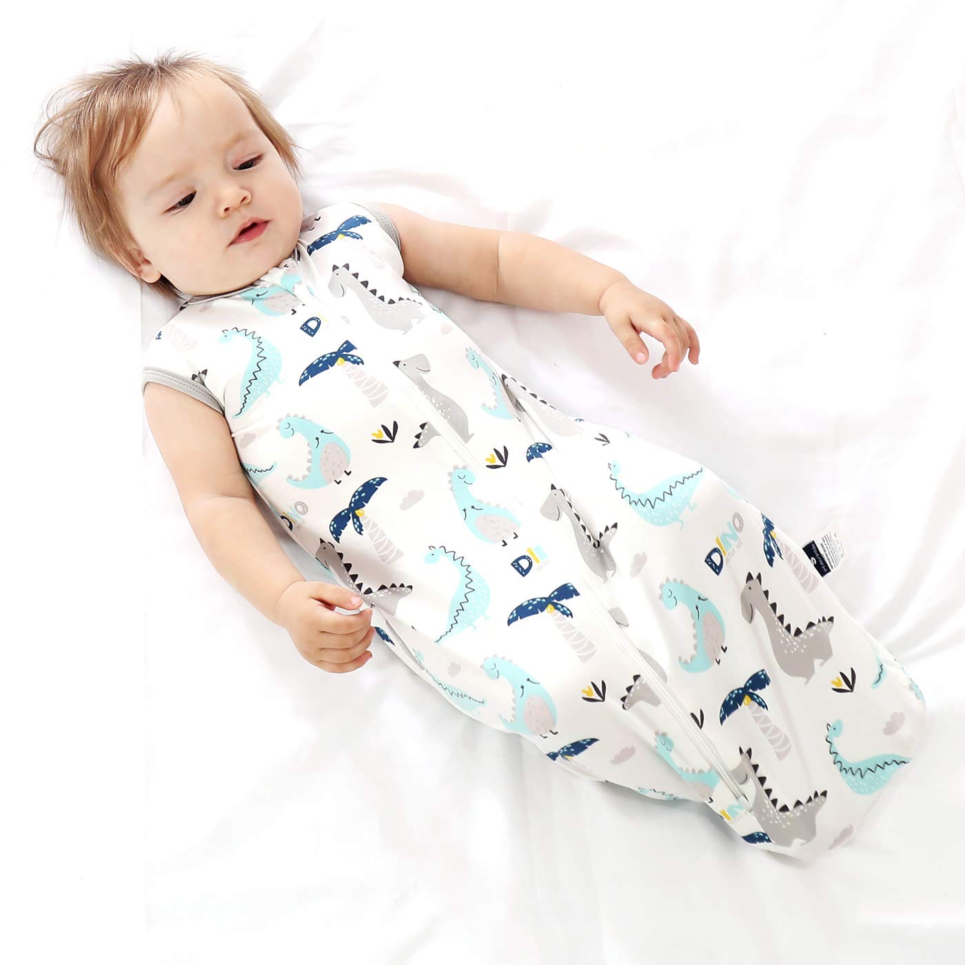 Jeroray Wearable Blanket-Stretchy Sleeping Bag,(6-12 Months) TOG 1.0,2-Pack,2 Way Zipper,Unisex,Dinosaur&Solid Grey,Medium