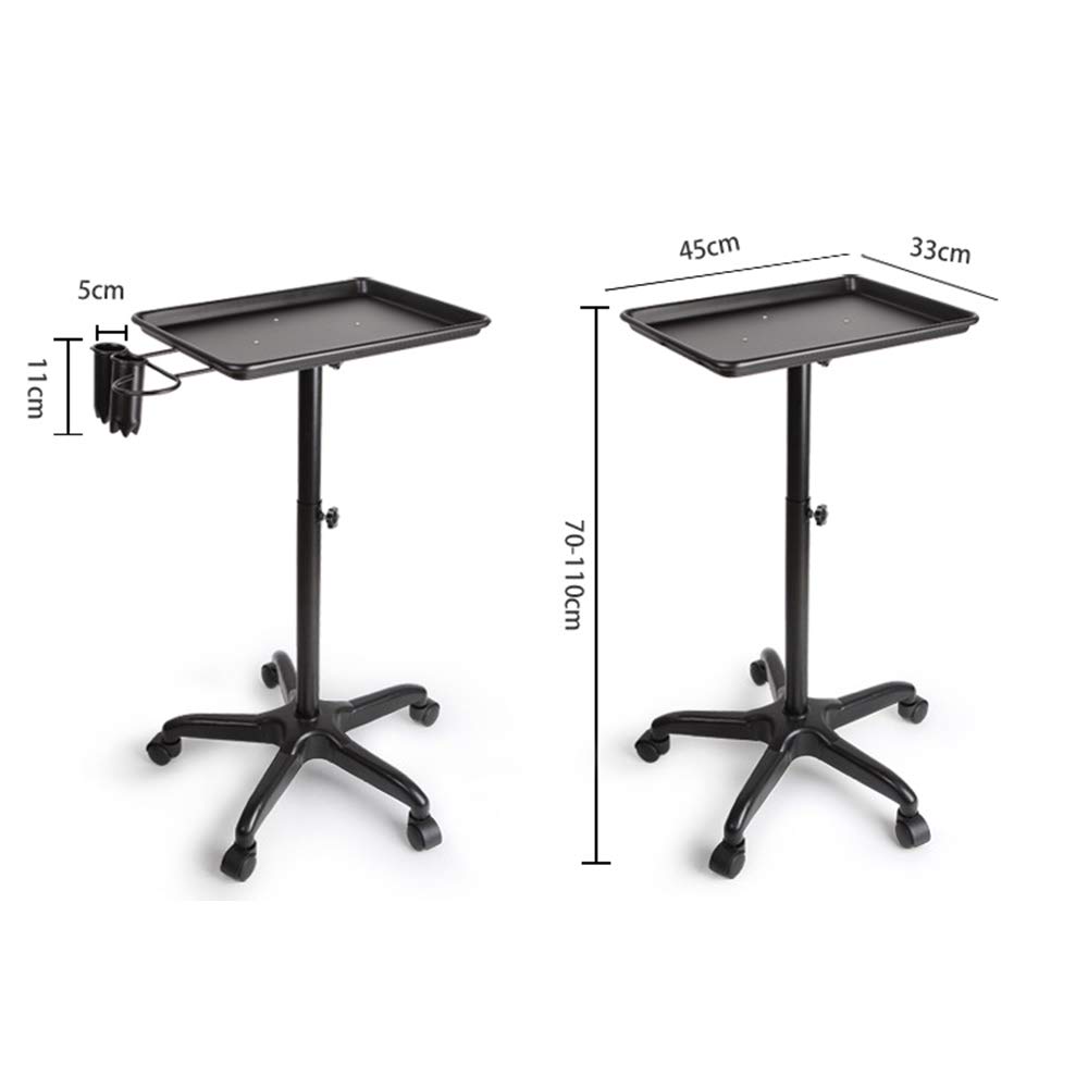Tattoo Tray on Wheels Tattoo Cart with Bracket Salon Rolling Tray Cart for Salon Beauty Spa Tattoo, Adjustable Height (Silver)
