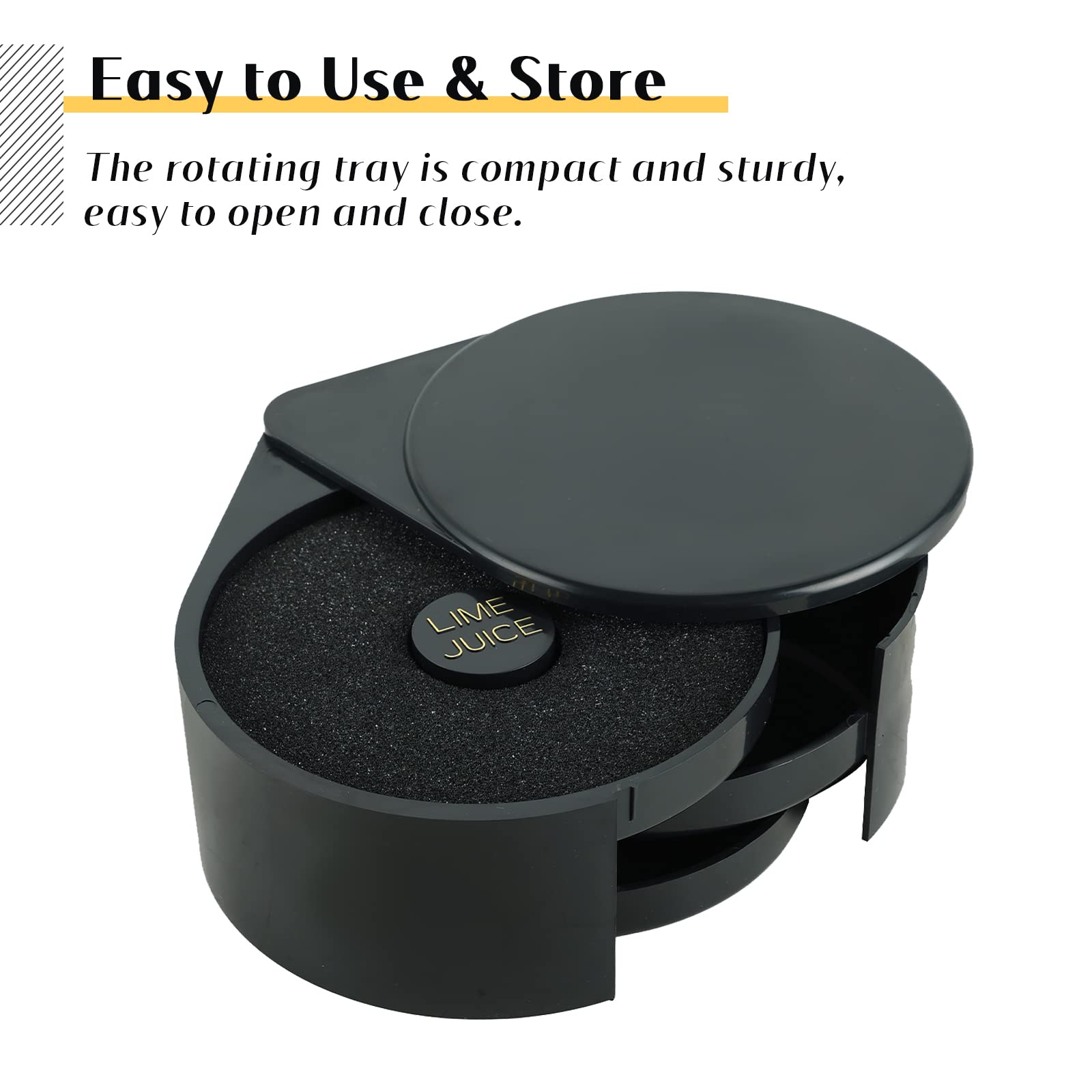 MYFULLY 3 Tier Bar Glass Rimmer Bartender Tool with Sponge Rotating Trays Salt Box Spice Container Salt Sugar Lime Juice Black Plastic Bar Glass Rimmer Great for Cocktails & Margaritas