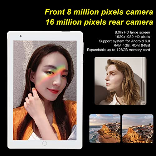 PUSOKEI 8inch Tablet,4GB RAM,64GB ROM,Dual SIM 3G Call,8 Million 16 Million Pixels,WiFi Gaming Tablet PC with 8000mAh Battery(Gold)