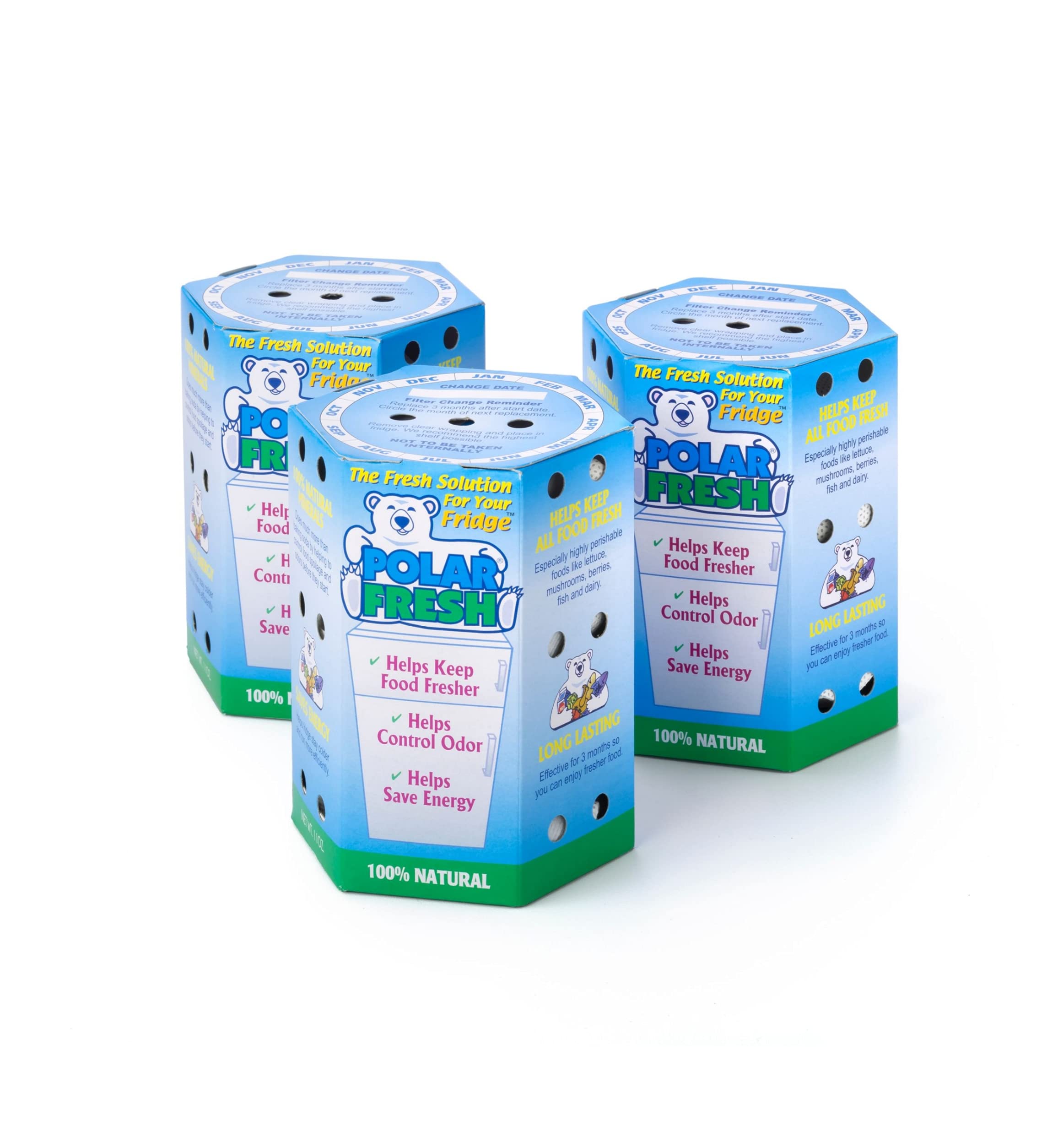 Polar Fresh - Refrigerator Odor and Moisture Absorber - Deodorizer - Ethylene Gas Absorber - Produce Preserver - Two Way Humidity Control - Fridge Efficiency Booster - Natural Mineral Filter - 3 Pack