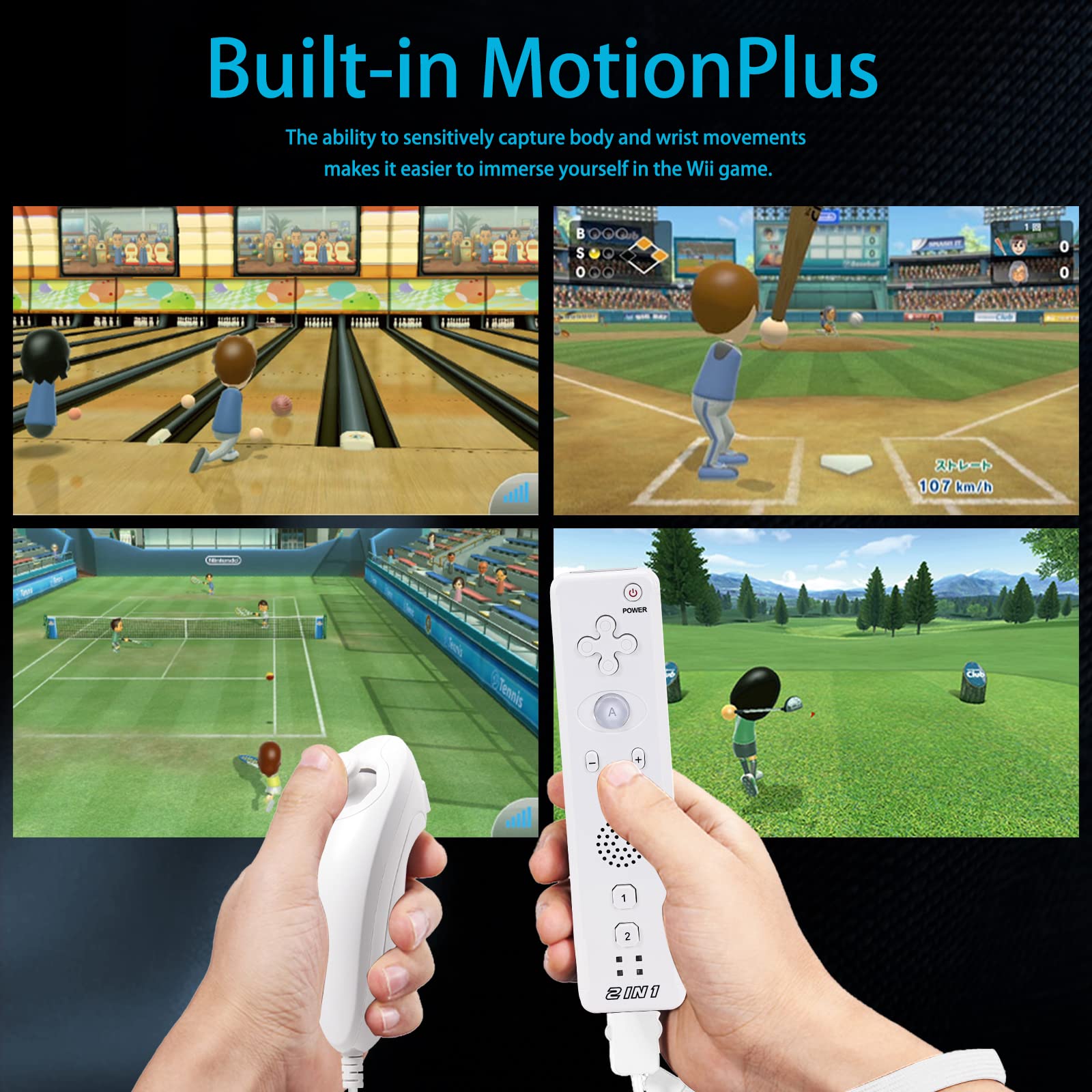 MODESLAB Wii Remote Controllers with Motion Plus and Wii Nunchucks, Remote Controller Compatible with Wii Wii U (Black/White) - 2 Packs