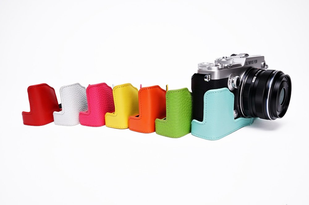 Handmade Genuine Real Leather Half Camera Case Camera Bag for Olympus Pen-F Pen F 7 Colors