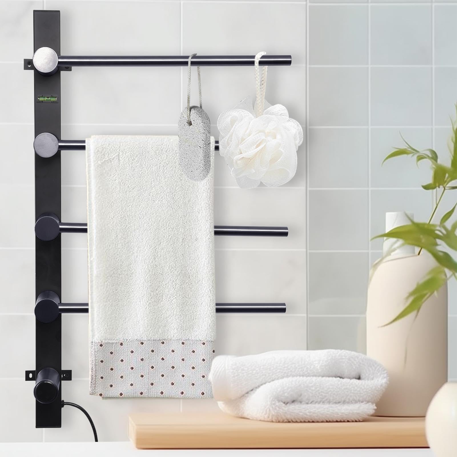 Towel Warmer Rack | 4-Bar Electric Towel Warmer Racks Wall Mounted - Stainless Steel Temperature Adjustable Waterproof Drying Rack with Built-in Timer for Kitchen, Bathroom