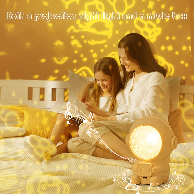 ROGBLIN Night Light Projector for Kids,Astronaut Night Light for Kids with 8 Projection Films, 360 Degree Rotating - 4 Color Changing 9 Built-in Songs Kids Night Light