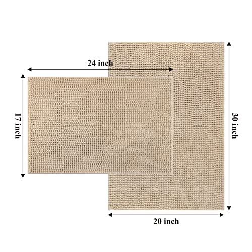 PSBP BEAUTY 2-Piece Bathroom Rugs Set, Premium Bathroom Mats for Bathroom Floor, Small Machine Washable Chenille Bath Rug, Non Slip and Super Absorbent, (30" x 20" Plus 24" x 17", Beige)