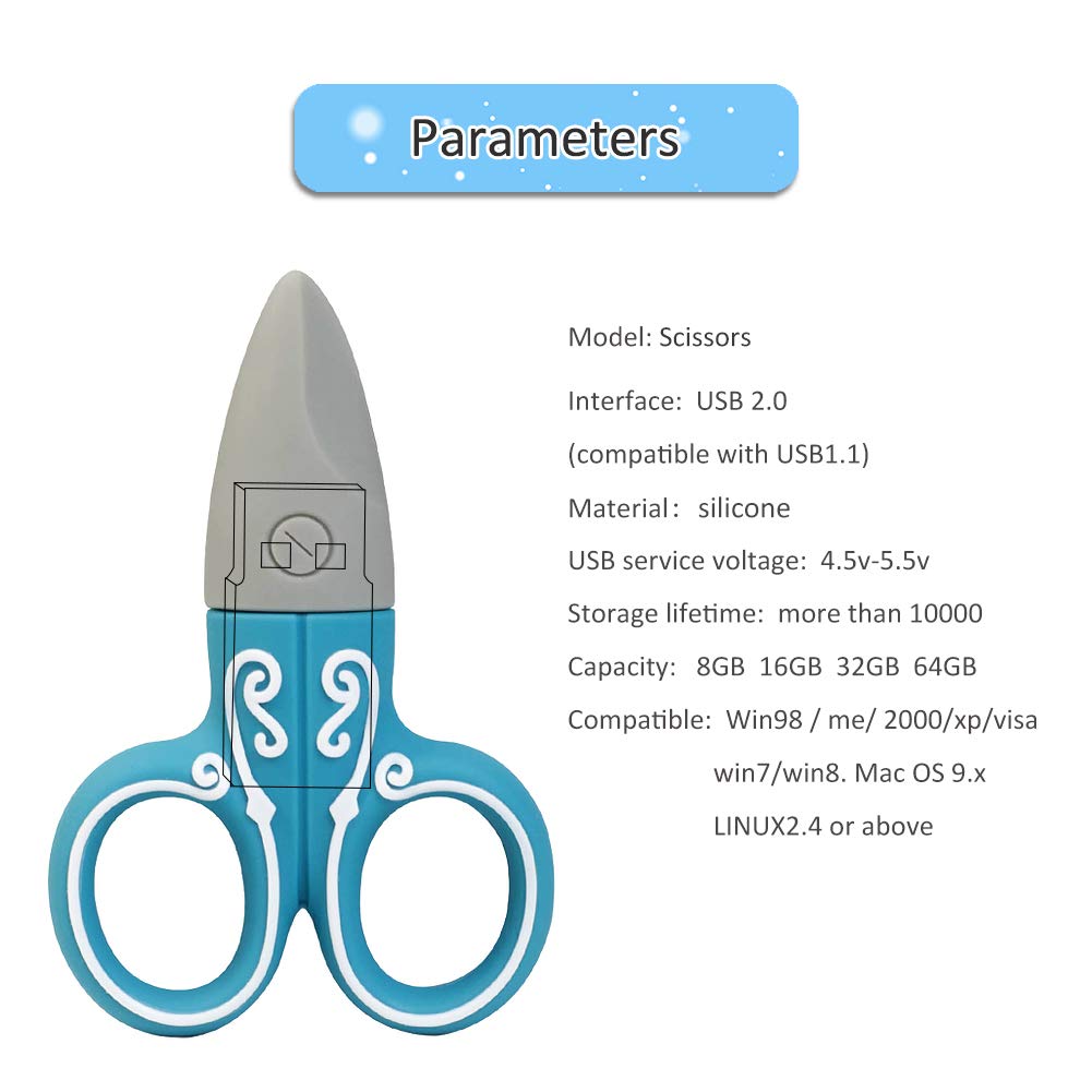LEIZHAN Cute USB Flash Drive 16GB, 3 Pack Scissors Design Novelty Thumb Drive USB 2.0 Computer Memory Stick Pen Drive U Disk Jump Drive Gift