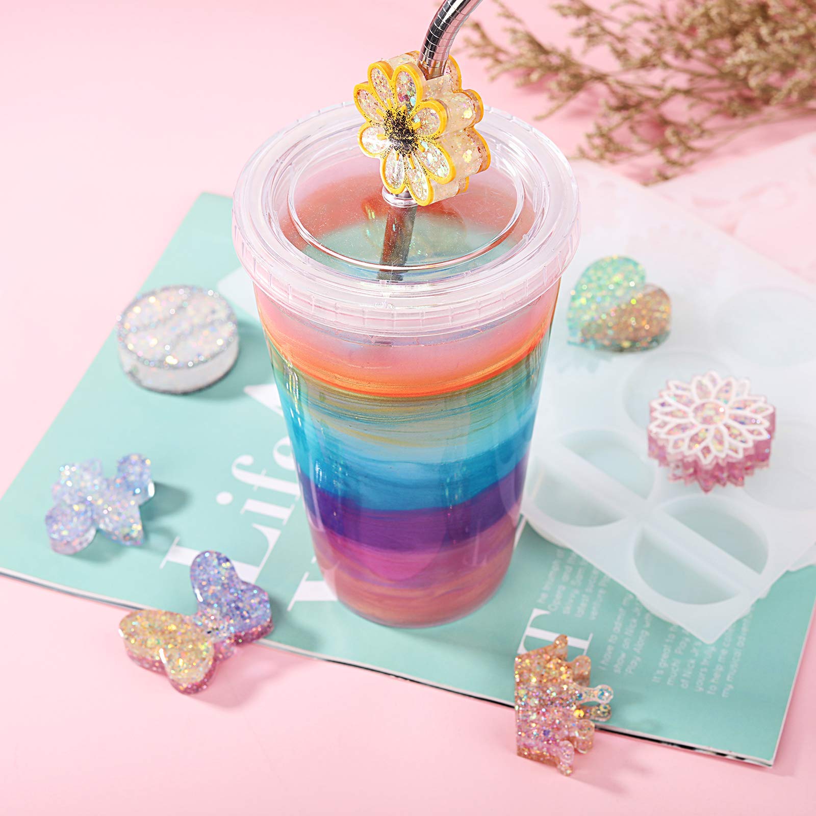 LET'S RESIN Straw Topper Resin Molds 2PCS Silicone Molds for Resin, with Circle, Sunflower, Butterfly Shape For Straws
