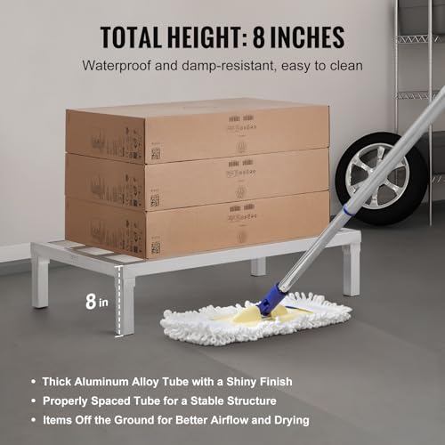 VEVOR Aluminum Dunnage Rack, 36β x 20β Commercial Food Floor Rack, 8β Off The Floor, 1800 lbs Capacity All-Welded Aluminum Storage Rack, for Storage in Restaurants, Kitchens, Garages and Vehicles