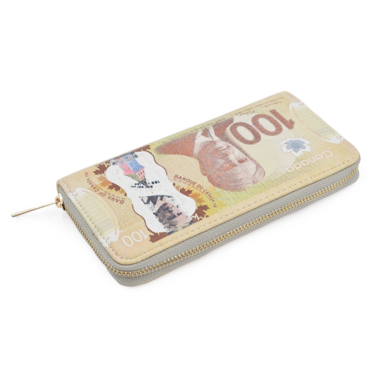 Premium Currency Money Print PU Leather Zip Around Wallet, US Dollar (Old Note)
