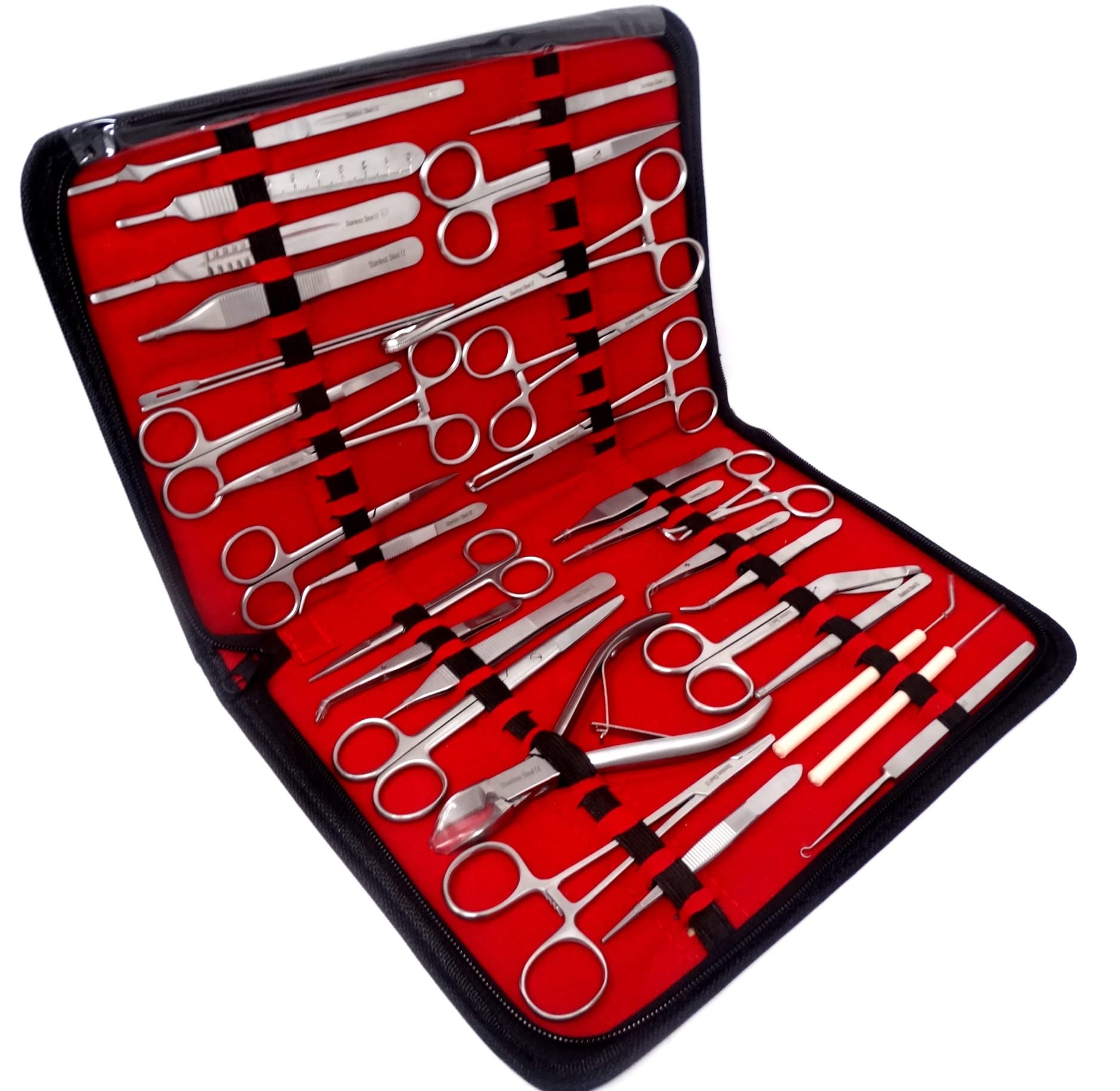 Premium A2ZSCILAB 72 Pieces Veterinary Needle Holder Scissors Hemostat Forceps Tweezers Scalpel Handles blades Instruments (All in One)- Zipper Case