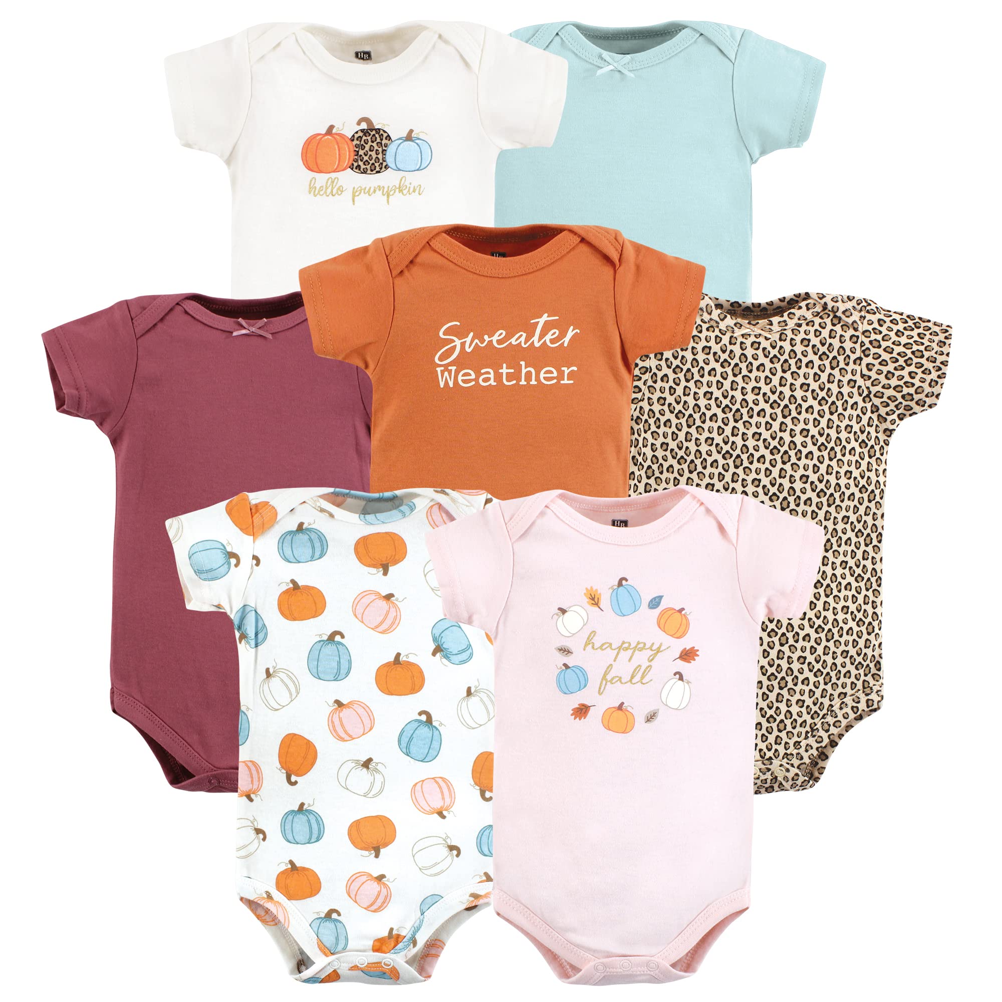 Hudson Baby Unisex Baby Cotton Bodysuits, Happy Fall, 6-9 Months