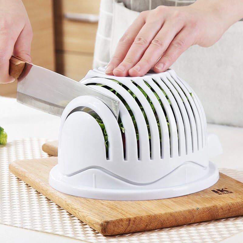 Quick Salad Maker Chopper Salad Cutter Bowl Swiftly Dice Fruits & Vegetables, BPA-Free Healthy Meals and Salads in Minutes Multi-functional (White)