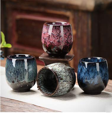 Lxuwbd Jianzhan Ceramic Teacup, Kung Fu Tea Set, Coffee cup,Yerba Mate Set - Ceramic Mate CupSet of 4 (4 colors)