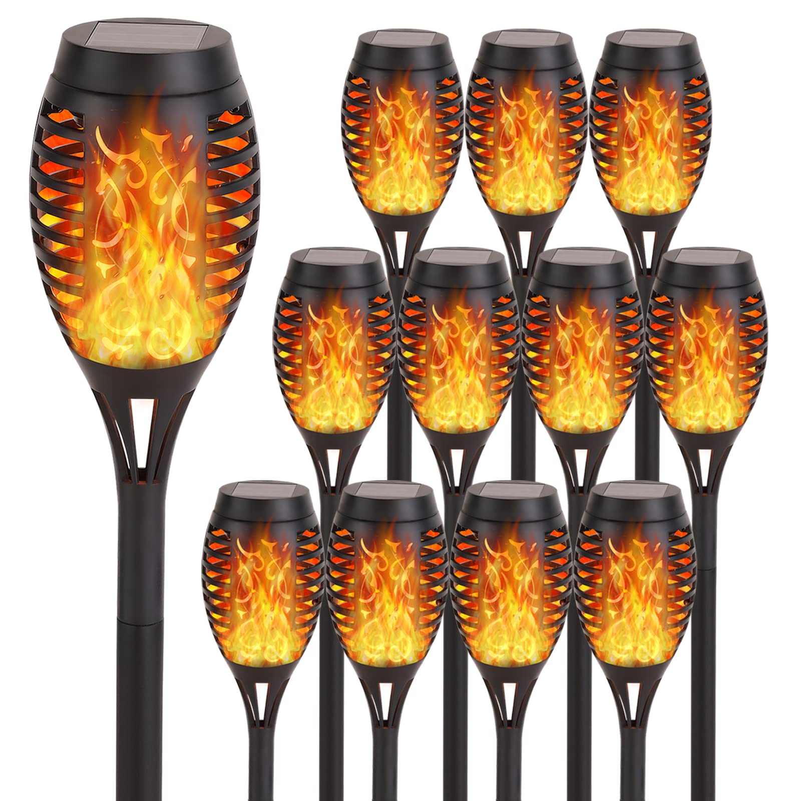 RIDALUX Solar Outdoor Lights Decorative with Flickering Flame: 12Pack Mini Solar Landscape Lights Waterproof - LED Torch Lights for Yard Patio Pathway (Yellow)