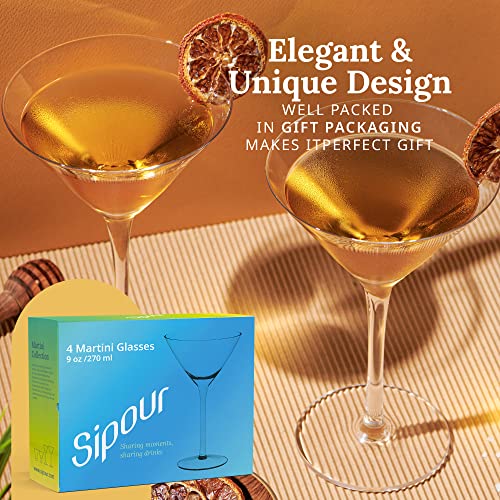 Martini Glasses Set of 4 β Hand Blown Crystal Martini Glasses with Stem β 8oz Elegant Cocktail Glasses for Hosting Parties β Give a Fancy Martini Set Gift