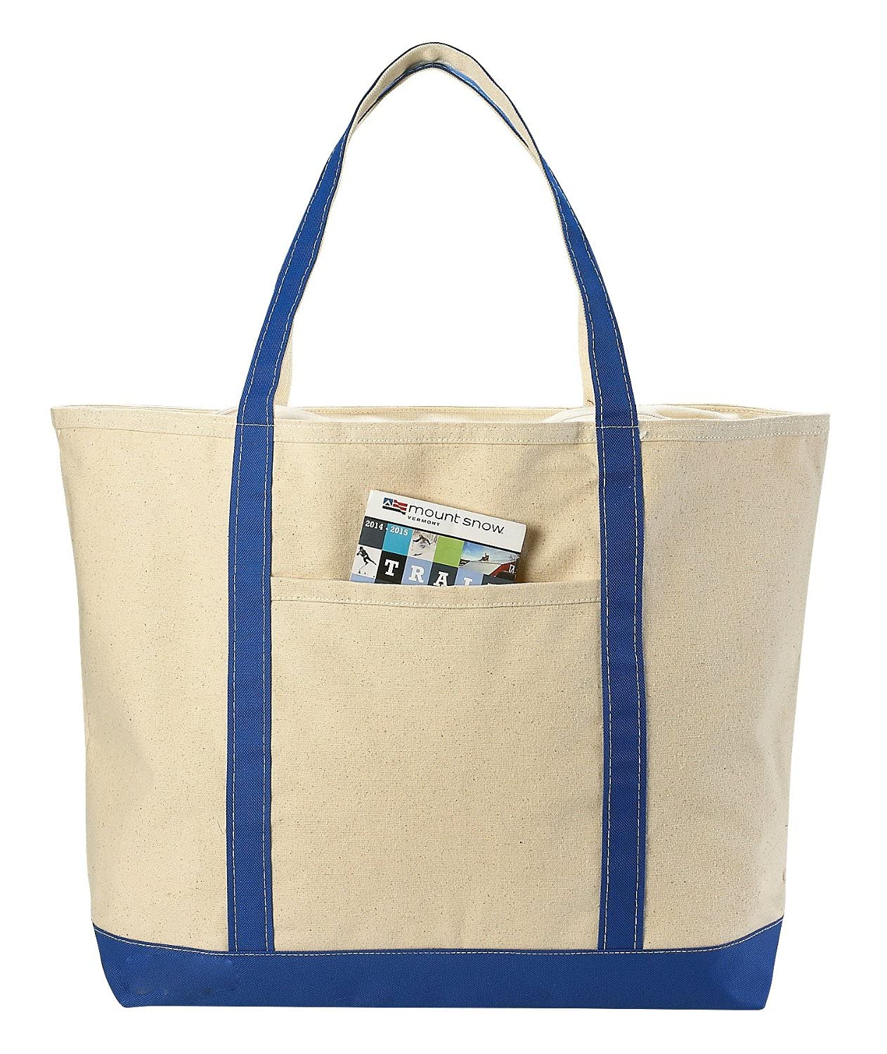 Handy Laundry Canvas Tote Beach Bag - Large Bags with Shoulder Straps, Strong Enough to Carry Beach Gear and Wet Towels. Front Pocket, Zippered Top Closure. (Royal Blue)