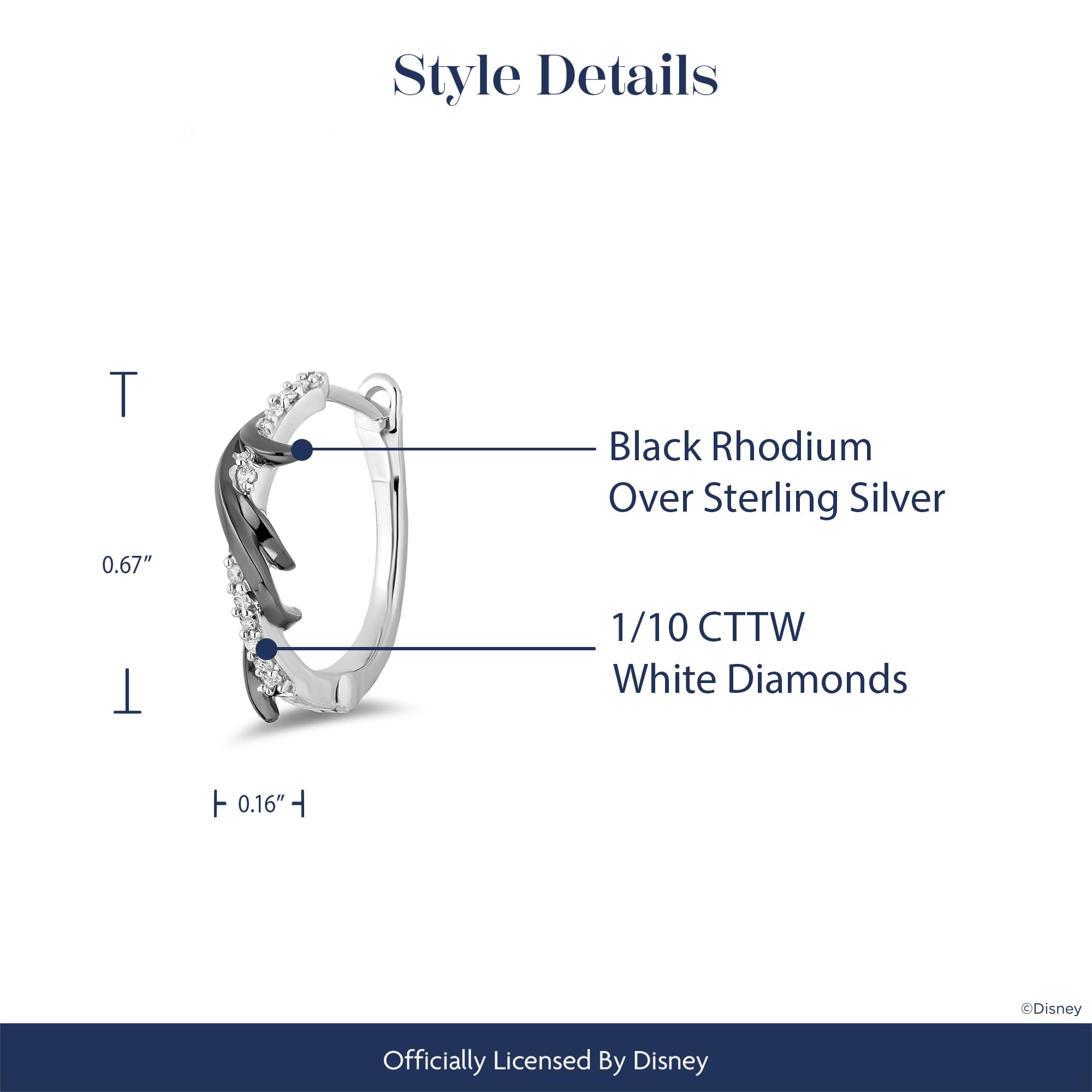 Jewelili Enchanted Disney Fine Jewelry Maleficent Diamond Earrings in Sterling with Black Rhodium and Diamonds 1/10 CTTW
