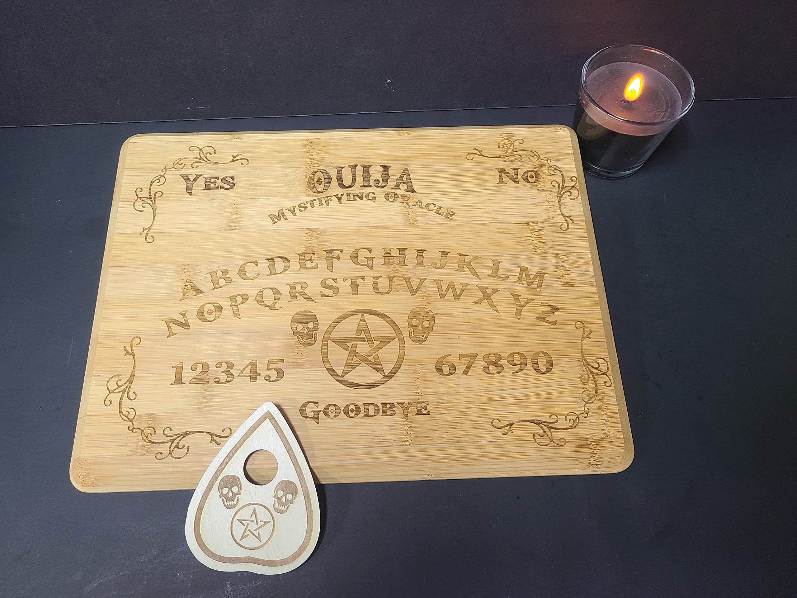 Ouija Spirit Talking Bamboo Cutting Board with Slider/Kitchen Carving Board 12x9 / Novelty Ouija Board