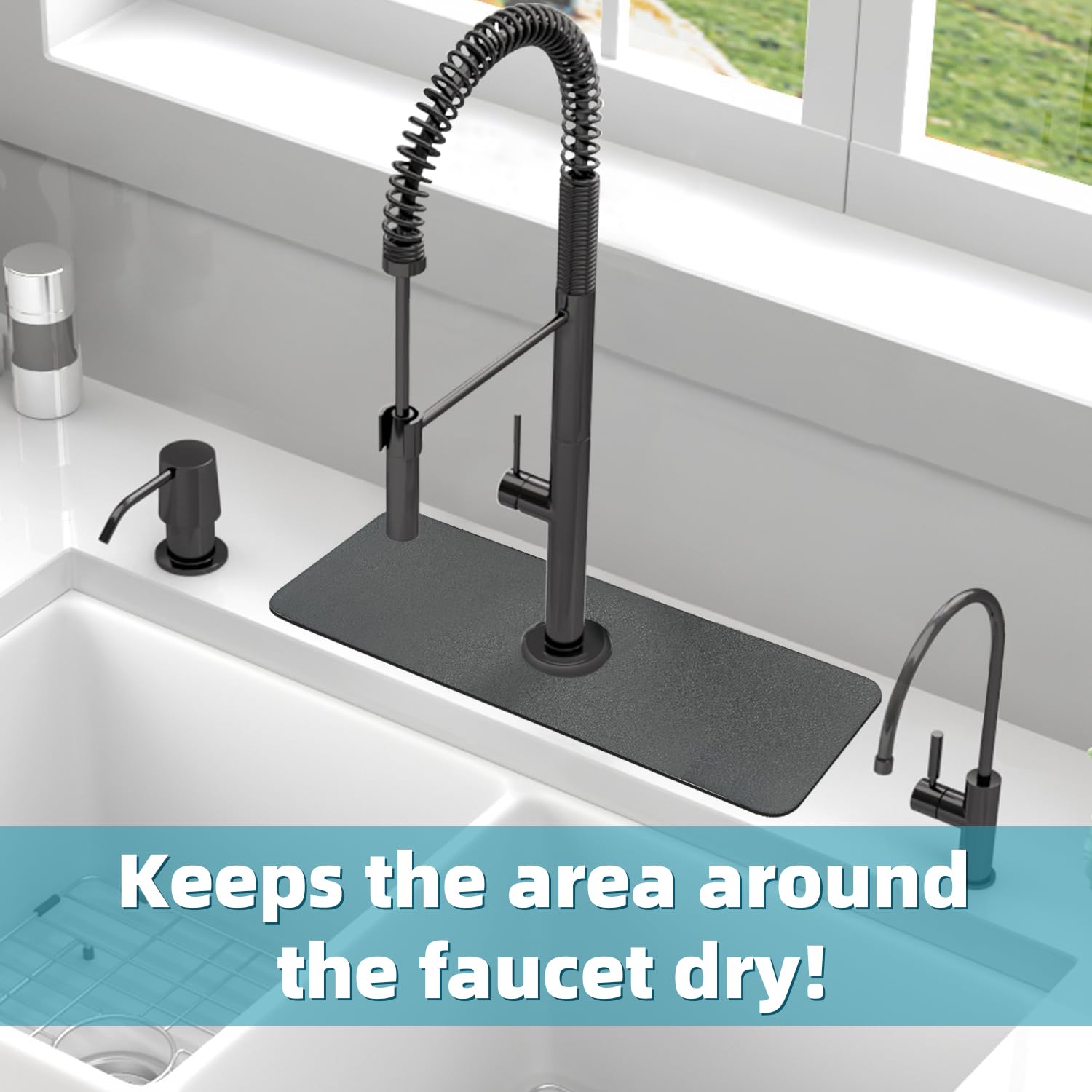 LOPNUR Faucet Mat for Kitchen Sink, 14.5 inch Cuttable Sink Water Splash Guard Behind Faucet, Kitchen Sink Faucet Mat Splash Guard with Super Absorbent Diatomite 14.5''x5.5'' (Grey, 1 Pack)