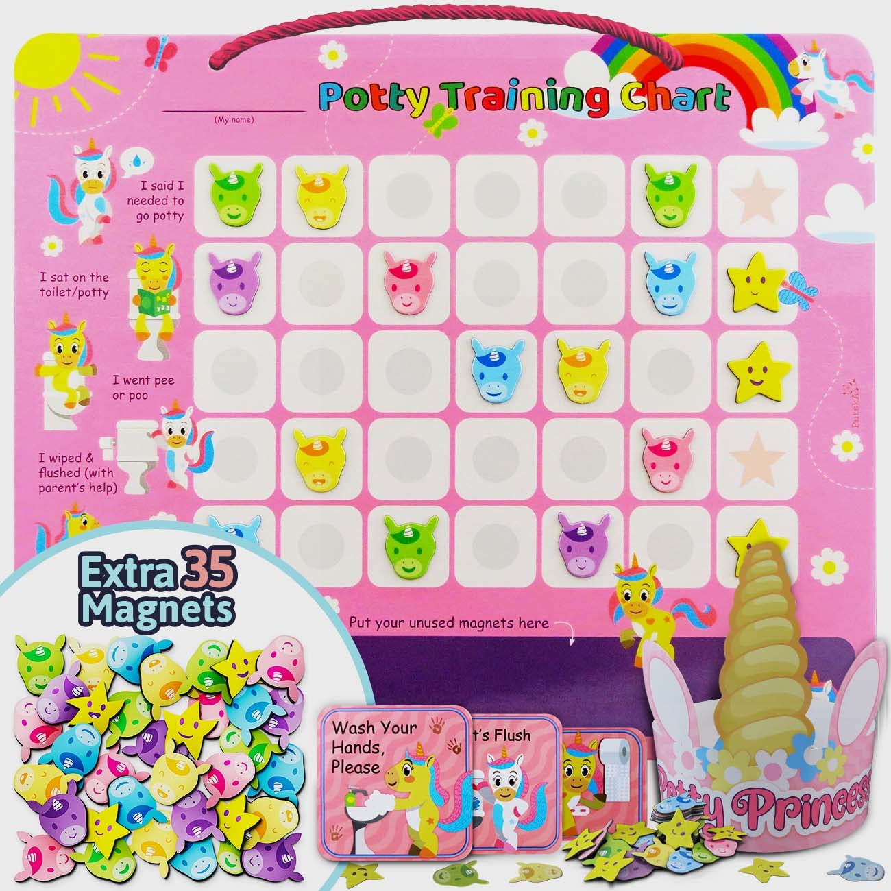 Putska Unicorn & Extra Stickers Potty Training Chart for Toddler, Sticker Chart for Kids Potty Training, Reward Chart for kids, Reward Sticker Chart Kids Toilet Training, potty chart for boys & girls