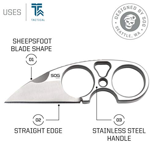 SOG Small Fixed Blade Knives - Snarl 2.3 Inch Sheepsfoot Blade, Belt Knife and Boot Knife w/Survival Knife Sheath and Neck Knife Chain (JB01K-CP)