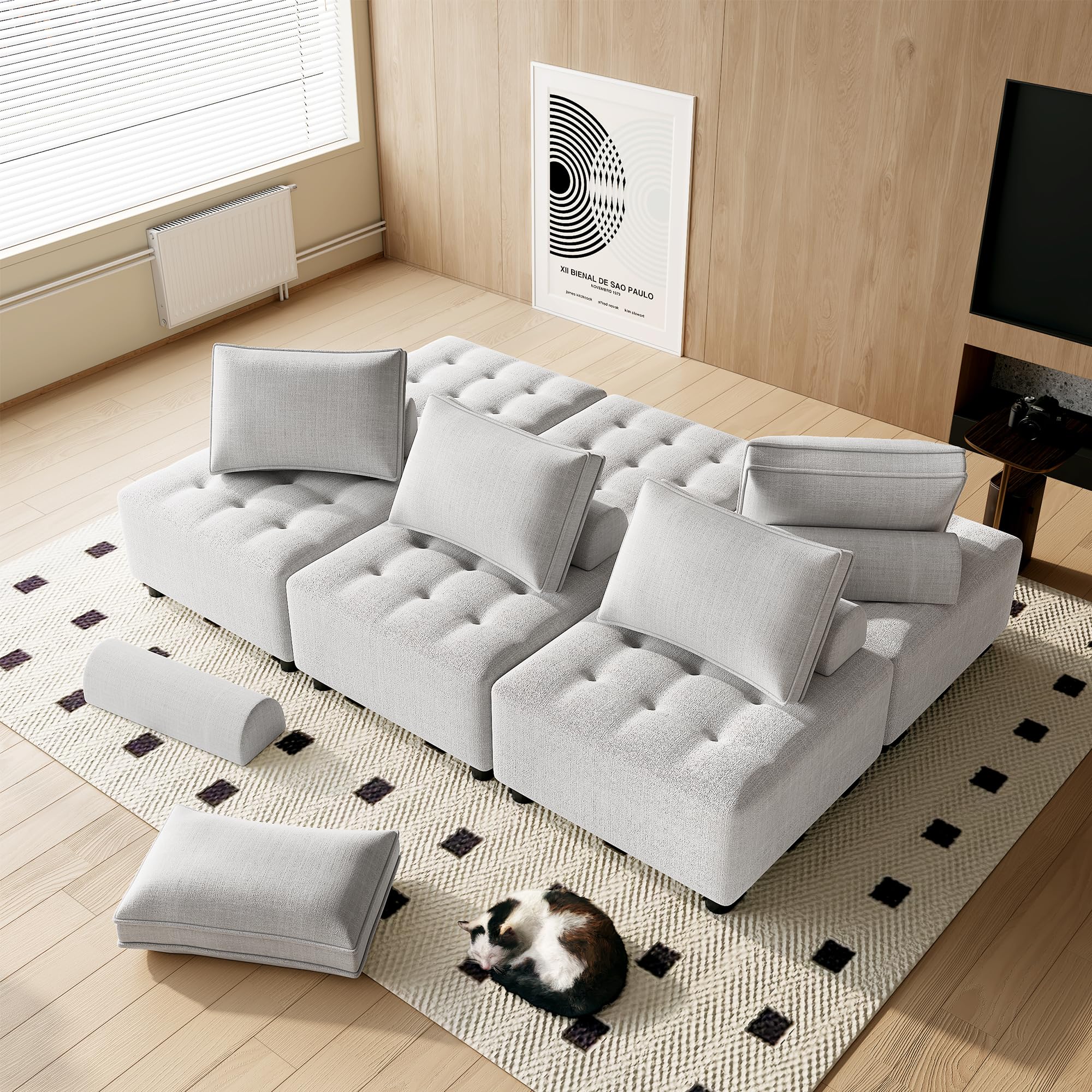ROCKINGRUN Modular Sectional Sofa,1 Seat Modern Convertible Sofa Couch,Linen Fabric Single Sofa,Free Combination into L Shaped Sofa, Sofa Sleeper, Sofa Set for Bedroom, Living Room,1PCS Beige