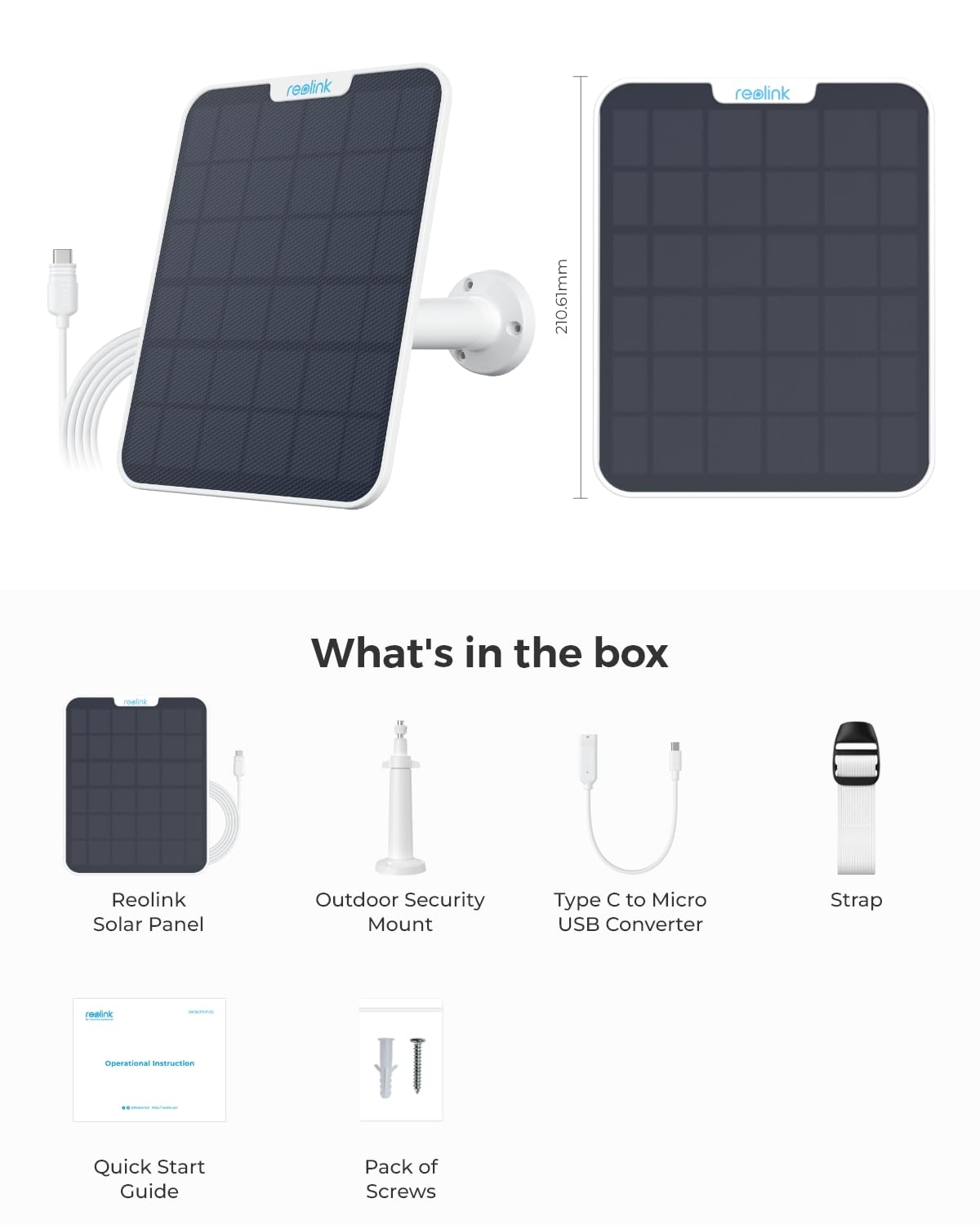 REOLINK 6W Solar Panel White, Non-Stop Solar Power Supply for All Wireless Battery Camera, Trackmix/Argus PT/Go PT Ultra, Waterproof, Adjustable Mount, 4 Meters Cable(Only Use for Battery Cameras)