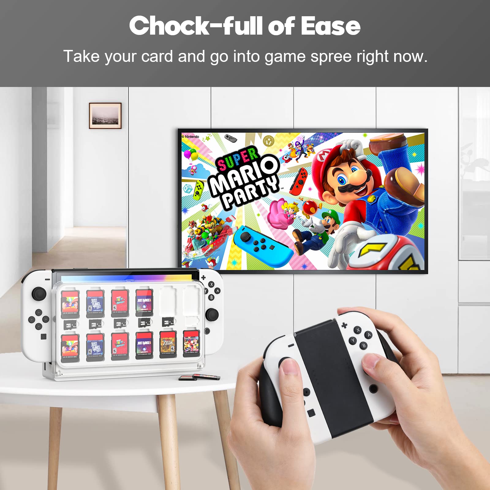 MoKo 12 Game Card Case Compatible with Nintendo Switch OLED Base, Clear Switch Game Holder with 12 Switch Game Card & 6 SD Card, Game Card Display Cabinet Box for Switch OLED Charging Dock (Only)