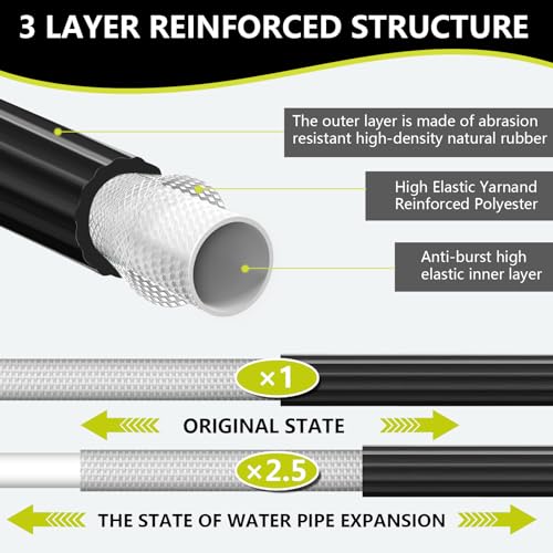 Quisky Expandable Garden Hose 50ft, 25ft 75ft 100ft with 10-Function Nozzle,Nano Rubber latex High Elastic Leak-Proof Multi-Layer Hose Pipe with Holder,3/4" Solid Brass Connectors Fittings Lightweight