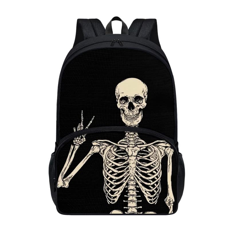 Rivatimrio Rock&Roll Skull Backpack Double Zipper Halloween Gothic Day of Dead Skeleton Rucksack Teens Girls Boys Students Bookbag Elementary Teenagers Laptop Toddler Backpack