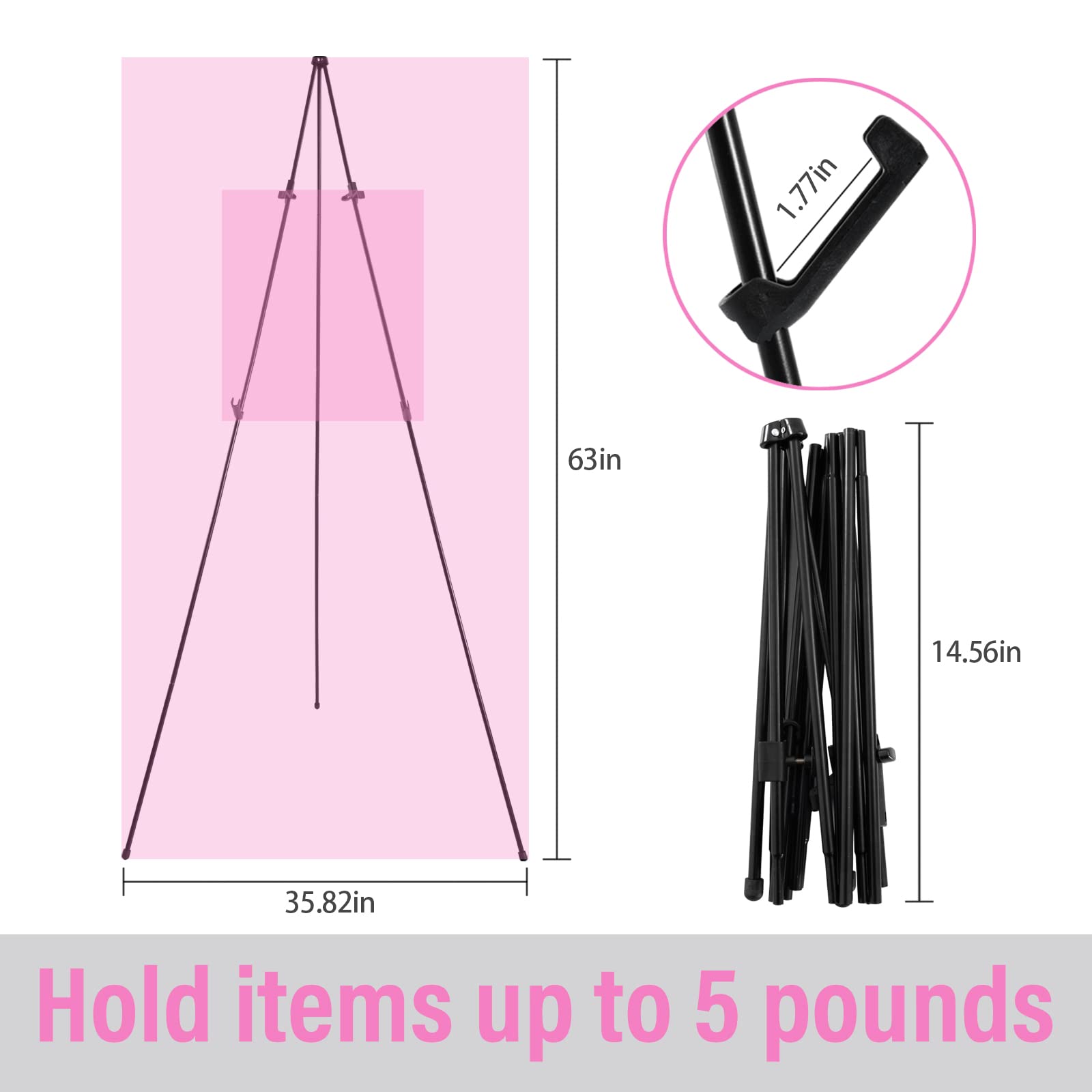 IN WHICH BAY 63" Tall Folding Easel for Display, Instant Poster Easel, Floor Standing Easel Wedding Sign Stand Black Steel Metal Telescoping Art Easel Stand (BLACK-1PACK)
