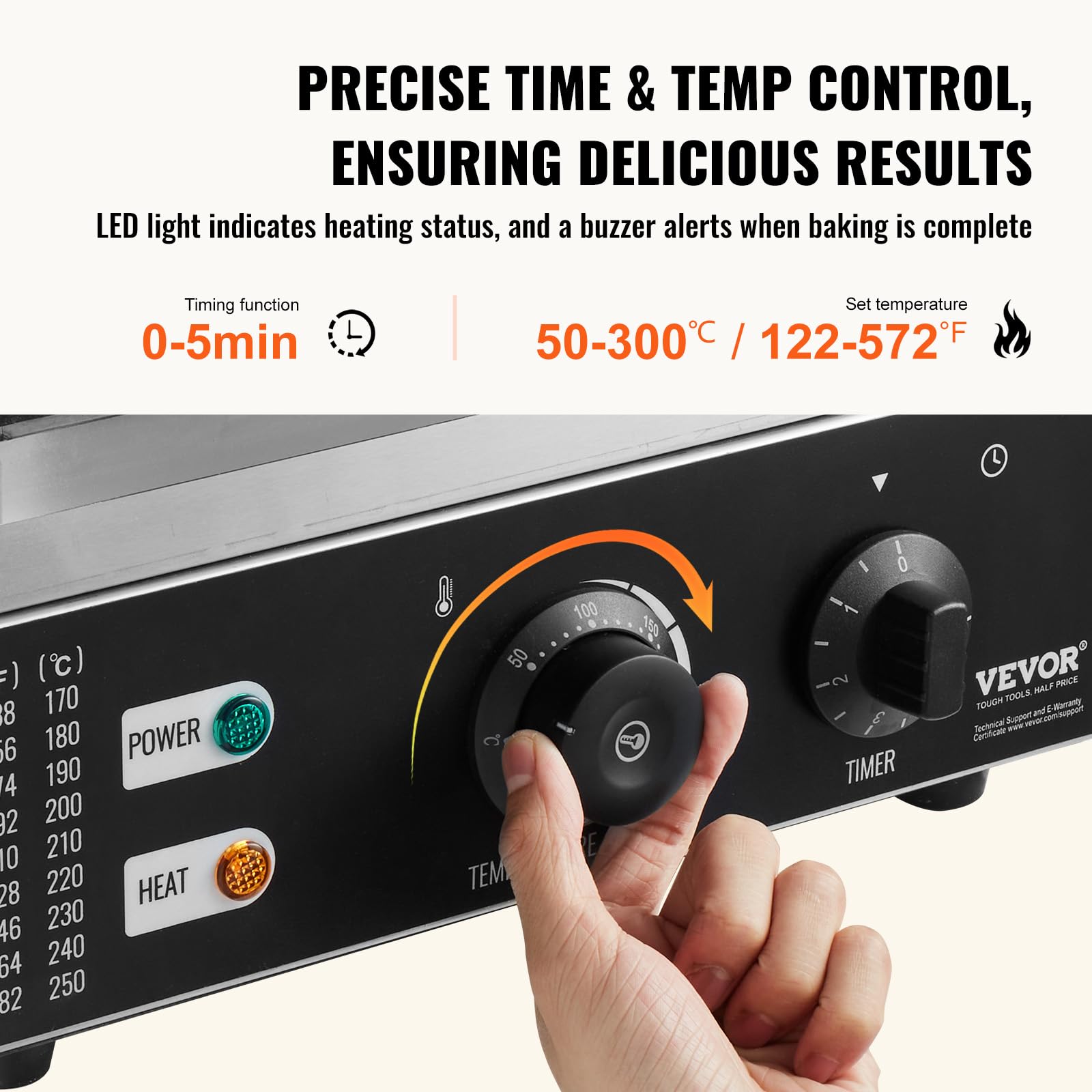 VEVOR Electric Donut Maker, 1550W Commercial Doughnut Machine with Non-stick Surface, 6 Holes Double-Sided Heating Waffle Machine Makes 6 Doughnuts, Temperature 122-572β, for Restaurant and Home Use