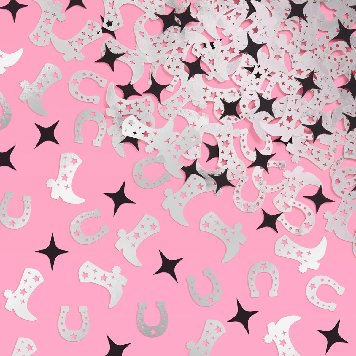 xo, Fetti Black + Silver Western Confetti - 200 pc | Rodeo Bachelorette Tablescape, Ranch Birthday Party Decoration, Cowgirl Table Decor, Cowboy Kids Party Supplies