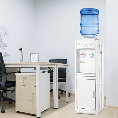 RICA-J Water Dispenser, 5 Gallon Top Loading Water Cooler, Plastic Water Cooler Dispenser with Child Safety Lock & Cabinet, White (RJVWD02AEWT)