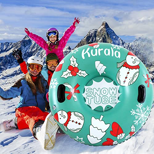 Kurala Inflatable Snow Tube Heavy Duty Snow Sled, 47 Inches Super Big Inflatable Snow Sledding with Handles Thickening Material, Green