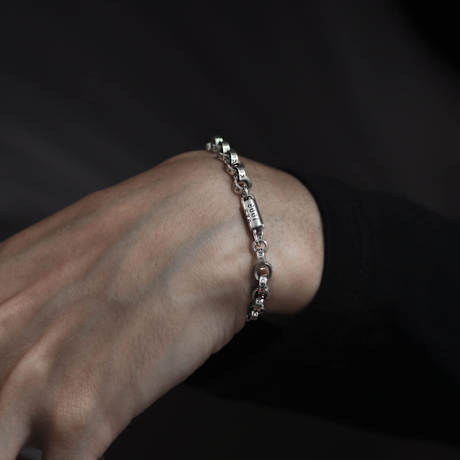 Myshiwu 925 Sterling Silver Bracelet for Men Women Vintage Thai Silver Link Cable Bracelet (6mm, 19cm)