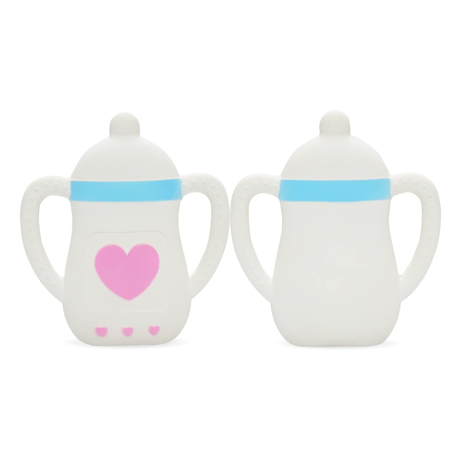 RidiBaby Baby Bottle Teether- Natural Latex Teething Toy for Babies 0-6 Months Soothing Relief- Safe Alternative to Pacifiers, Built-in Whistle with Easy to Hold Handles.