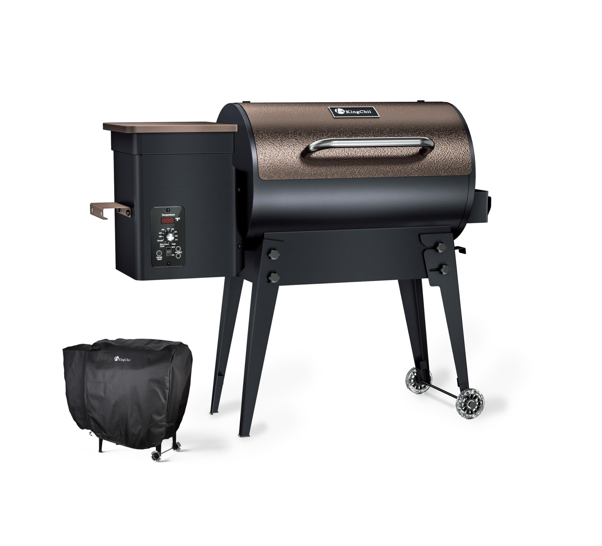 KingChii Upgraded Wood Pellet Grill with Temperature Control and Foldable Legs - 456 sq in, Bronze