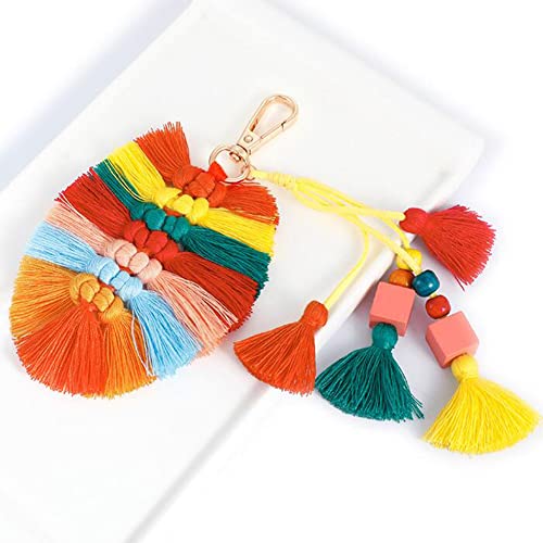 MoreChioce Car Keychain, Wooden Bead Key Chain Cute Cotton Thread Tree Leaves Key Ring Pendant Handbag Bag Decoration Accessories,Yellow