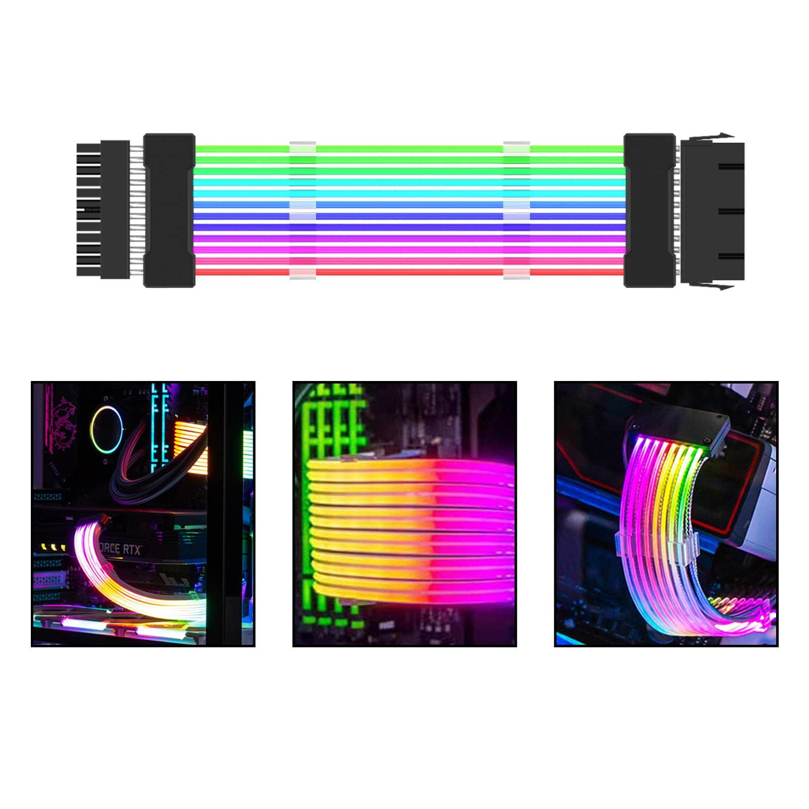 RIPTEADRY Addressable RGB Extension Cable, 24 Pin/2x8Pin/3x8Pin ATX RGB Cable, ATX RGB Extension Cable, PC Internal Components for Motherboard Connector