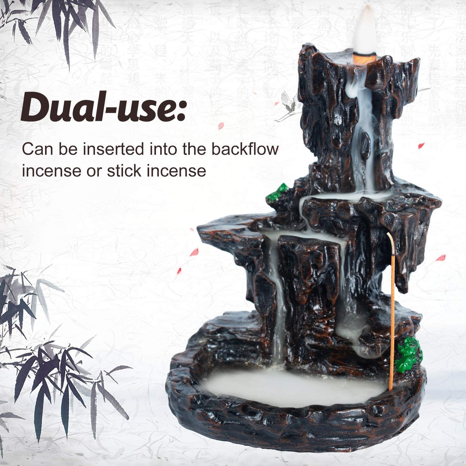 Incense Waterfall Burner Backflow Mountain River Incense Holder by DAILYLIFE, Home Decor Aromatherapy Ornament with 120 Upgraded Backflow Incense Cones + 30 Incense Sticks + 1 Cushion + 1 Tweezers