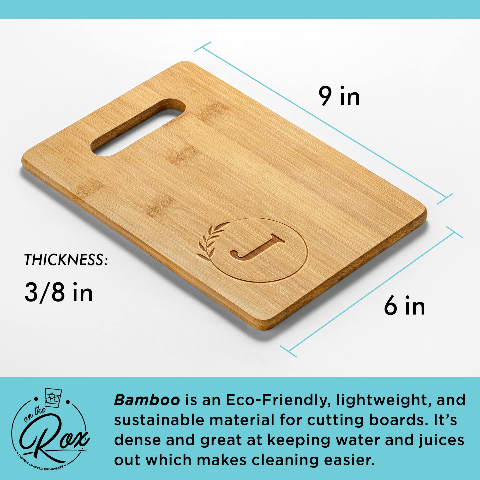 Personalized Cutting Boards - Small Monogrammed Engraved Cutting Board (J) - 9x6 Customized Bamboo Cutting Board with Initials - Wedding Kitchen Gift - Wooden Custom Charcuterie Boards by On The Rox